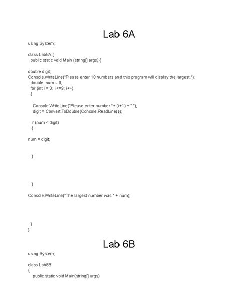 Computer Science Lab 6a Lab 6c Lab 6a Using System Class Lab6a