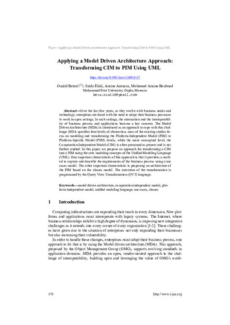 Pdf Applying A Model Driven Architecture Approach Transforming Cim To Pim Using Uml