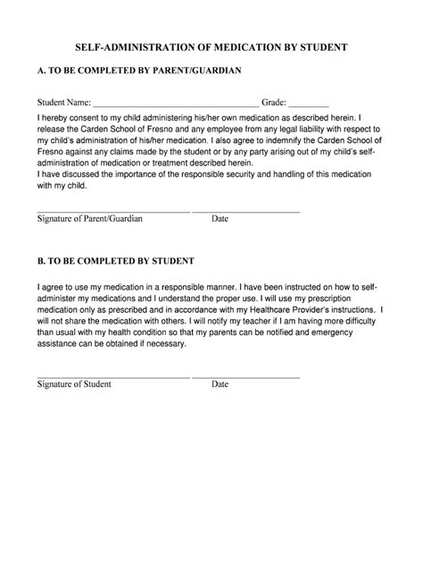Fillable Online Self Administration Of Medication By Student Fax Email