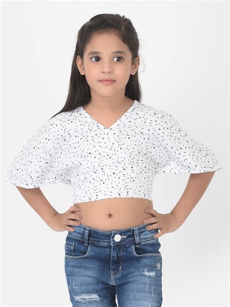 Buy Crimsoune Club Girls White Print Crop Top Tops For Girls 18722966