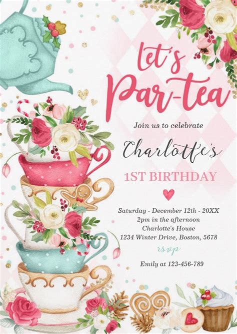Christmas Tea Birthday Party Lets Par Tea Invitation Zazzle Tea Party Birthday Tea Party