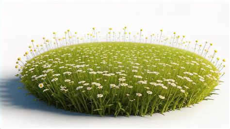 Grassy Field With Wild Flowers Isolated On White Background 3d Render