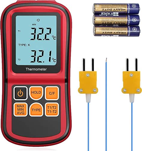 JUSTOOL Digital Thermometer Dual Channel Thermometer With Two K Type Thermocouples Temperature
