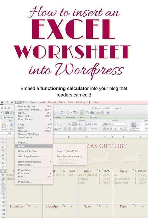Embed Excel Worksheet Into Wordpress For A Functioning Calculator