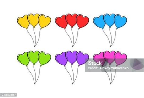 Balloons Set Icons Heartshaped Balls Icons Tied Together Balls Icons
