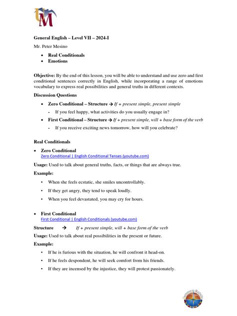 Real Conditionals Emotions Pdf English Language Verb