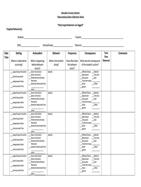 Fillable Online Observations Data Collection Sheet Fax Email Print Pdffiller