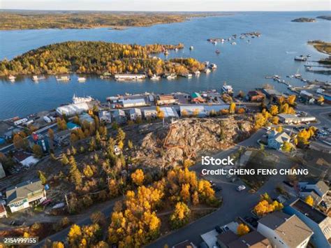 Aerial View Of Yellowknife Bay And Old Town In Autumn Yellowknife Northwest Territories Canada