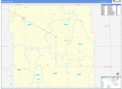 Wells County Nd Zip Code Wall Map Basic Style By Marketmaps Mapsales