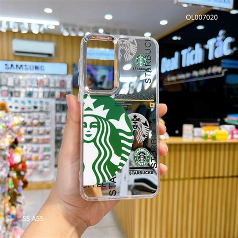 Ốp Ss A55 Lưng Tráng Gương In Strarbucks Nút Bạc