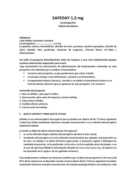 Safeday 15 Mg Tab Pdf Control De La Natalidad El Embarazo