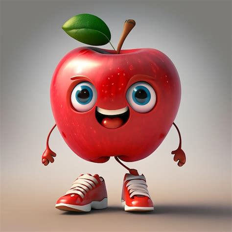 Premium Ai Image The Character Of A Cute Funny Apple Has Two Thin