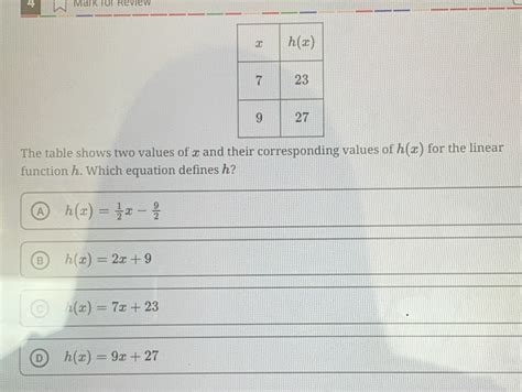 Solved 4 Mark For Review The Table Shows Two Values Of X And Their