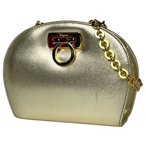 Salvatore Ferragamo Gancini Chain Shoulder Bag Golden Leather Ref