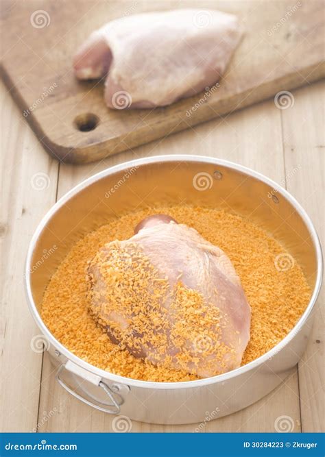 Breaded Raw Chicken Breast Stock Image Image Of Orange 30284223