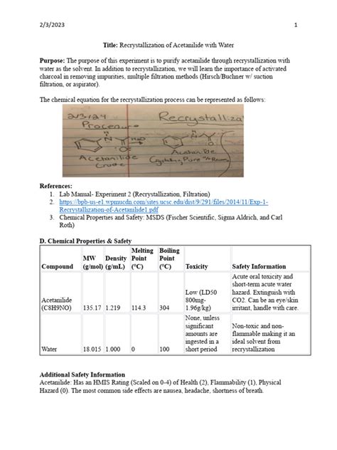 Tryon Recrystillization Pre Lab Pdf