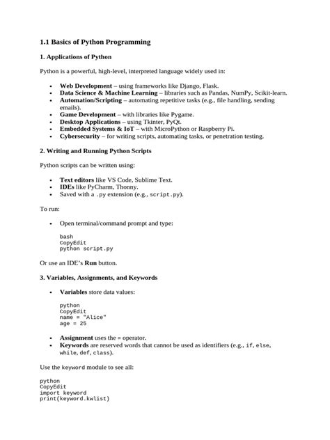 Python Programming Basics And Applications Pdf