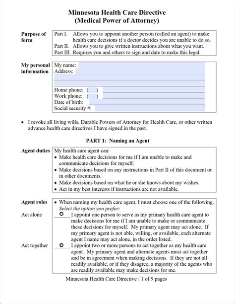 Printable Power Of Attorney Form Minnesota Printable Forms Free Online