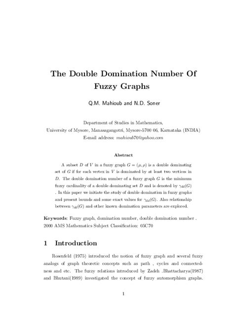 Pdf The Double Domination Number Of Fuzzy Graphs