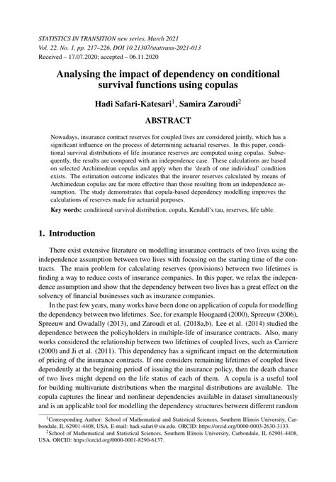 Pdf Analysing The Impact Of Dependency On Conditional Survival Functions Using Copulas