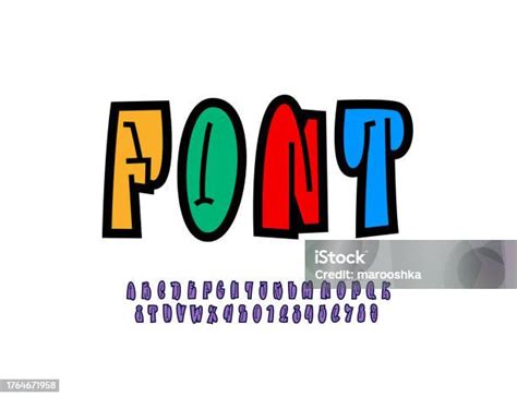 낙서 긴 만화 글꼴 만화 스타일의 알파벳 좁은 대문자와 숫자 벡터 일러스트 레이 션 10eps 공기 주입에 대한 스톡 벡터 아트 및 기타 이미지 Istock