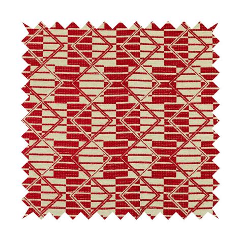 Red Colour Stripe Geometric Pattern Chenille Upholstery Fabric Jo 1208