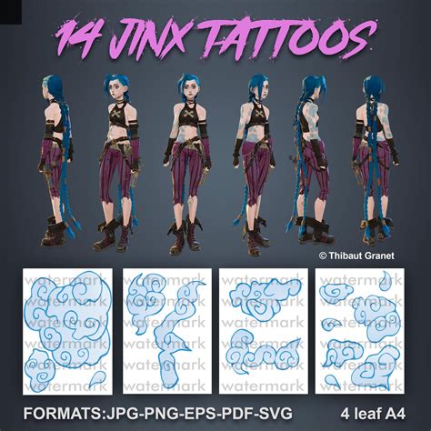Jinx Arcane Printable Tattoos Jinx Clouds Tattoos Jinx Tattoos Jinx Cosplay Jinx Costume