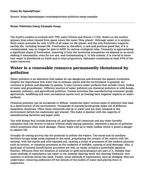 📚 Water Pollution Essay Example