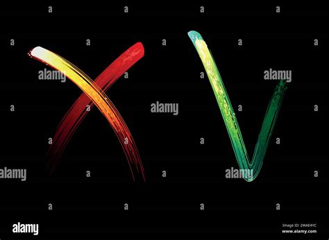 Set Of Checkmark Icons A Hand Drawn Green Checkmark And Red Cross With