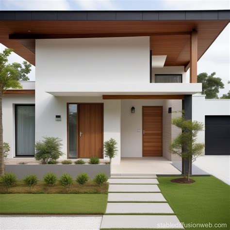 Contemporary Single Storey House Facade With Garage Stable Diffusion