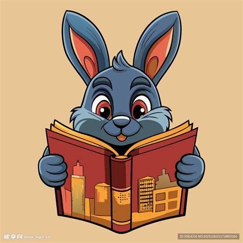 蓝兔子开心阅读卡通书设计图 其他 动漫动画 设计图库 昵图网