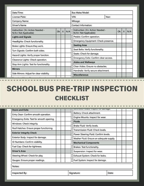 School Bus Pre Trip Inspection Checklist Pre Start Daily Inspection