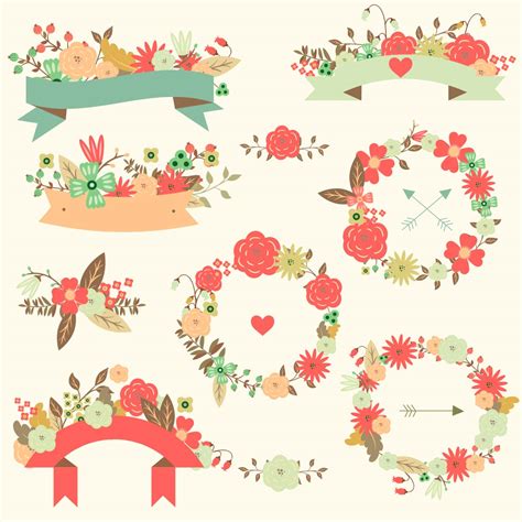 Floral Vector Wedding Ribbon Pattern Set Free Download