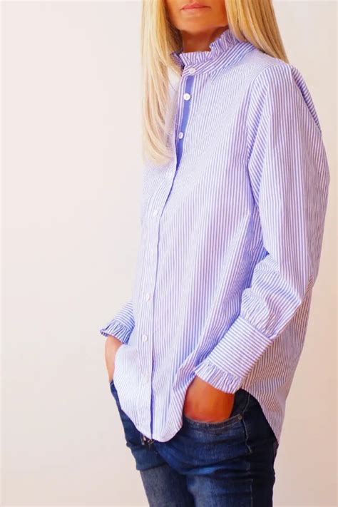 Lottie Shirt Digital Print Stripe Pale Blue And White The Farmers Wife