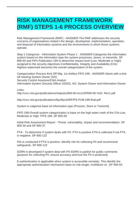 Risk Management Framework Rmf Steps 1 6 Process Overview Risk