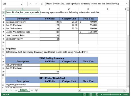 Solved Comparing Inventory Costing Methods Using Excels