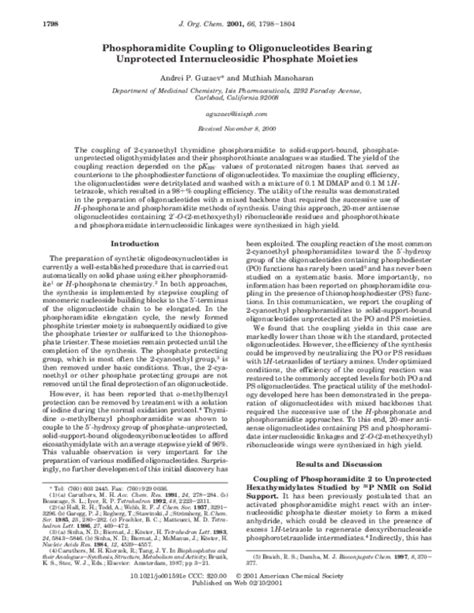 Pdf Phosphoramidite Coupling To Oligonucleotides Bearing Unprotected Internucleosidic