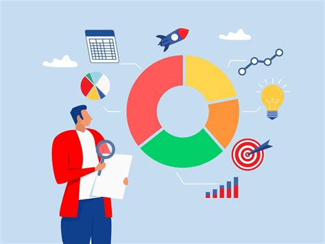 Businessman With Magnifying Glass Analyzing Pie Chart Dataanalyze Data Financial Research