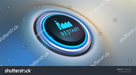 Blue Glowing Restart Button On Metallic Stock Illustration 1928942939