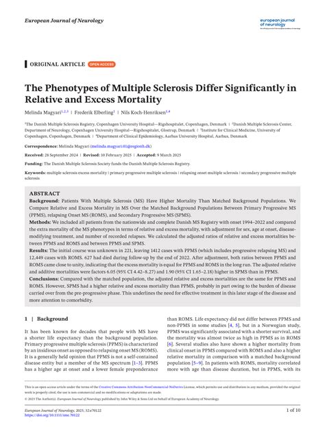 Pdf The Phenotypes Of Multiple Sclerosis Differ Significantly In Relative And Excess Mortality