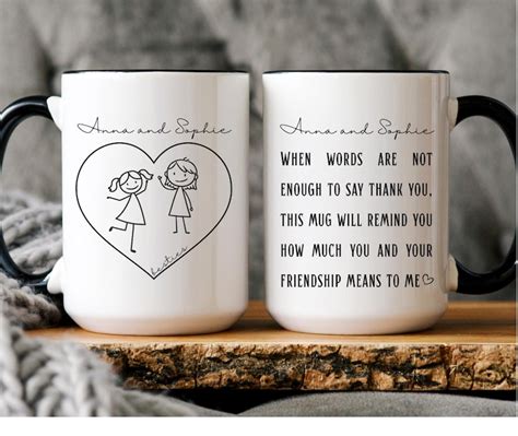 Personalized Besties Mug With Names Cartoon Best Friend Coffee Cup