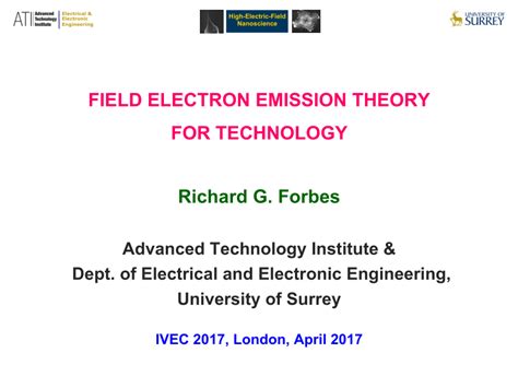 Pdf Field Electron Emission Theory For Technology