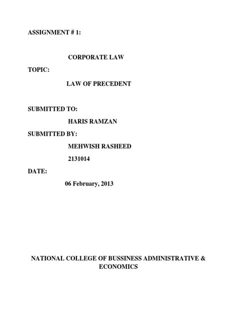 Assignment Law Of Precedent Pdf Precedent Sharia