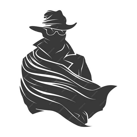 Premium Vector Silhouette Mysterious Man In A Cloak Black Color Only