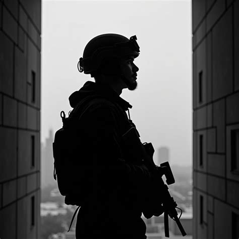 Free Sentinel In Shadow Image Silhouette Soldier Monochrome