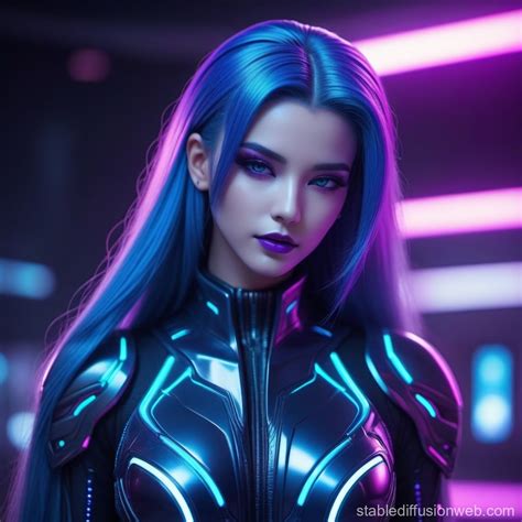 Beautiful Blue Skinned Female Alien With Long Hair Stable Diffusion