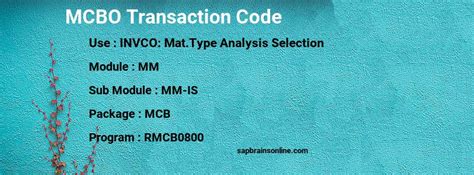 Mcbo Sap Tcode For Invco Mattype Analysis Selection