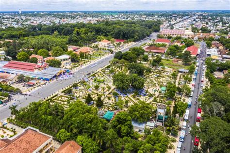 Aerial View Of Followers And Cao Dai Temple In Mid Autumn Festival Of