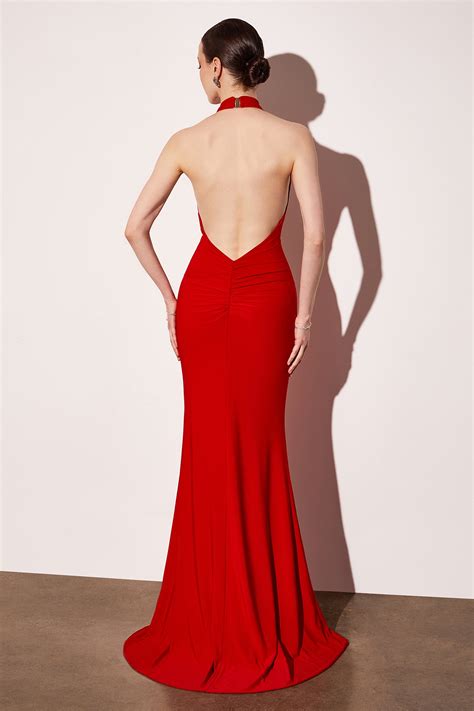 Ladivine T501 Halter Open Back Long Dress Couture Candy
