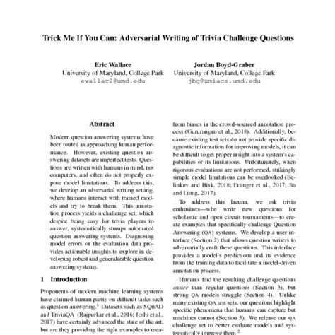 Trick Me If You Can Adversarial Writing Of Trivia Challenge Questions